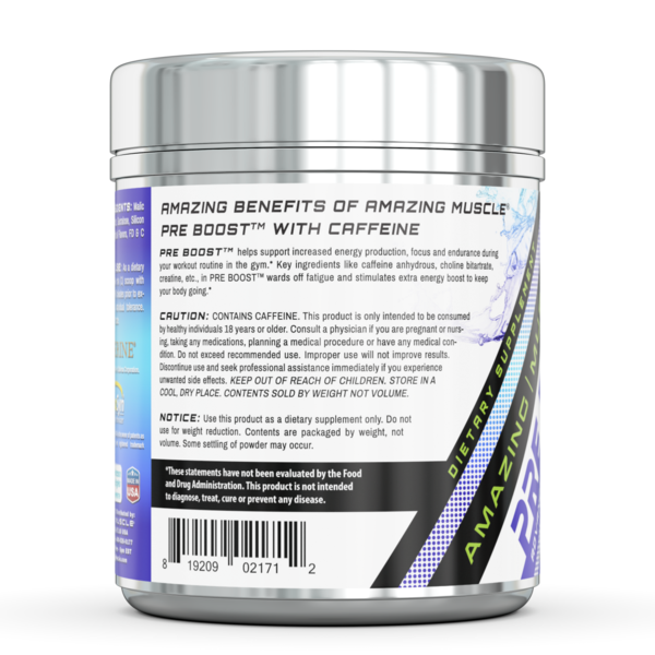 Amazing Muscle Pre Boost - Pre-Workout with Caffeine - 20 Servings (Bl ...